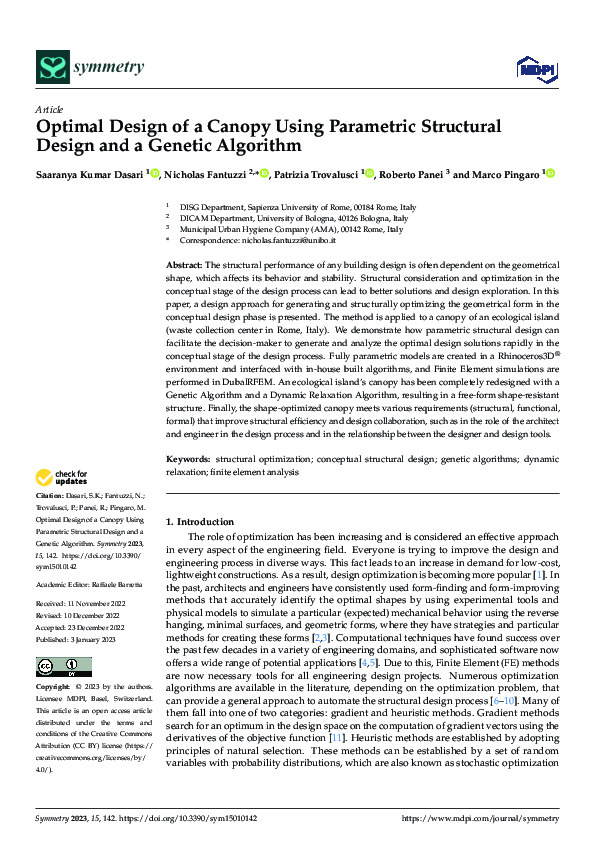 Pdf Optimal Design Of A Canopy Using Parametric Structural Design And A Genetic Algorithm