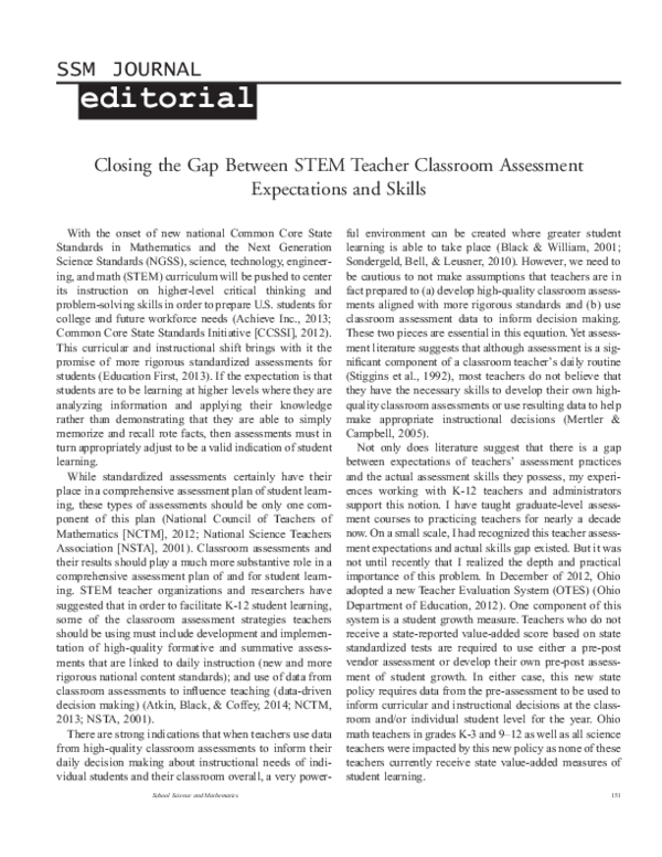(PDF) Closing the Gap Between STEM Teacher Classroom Assessment ...