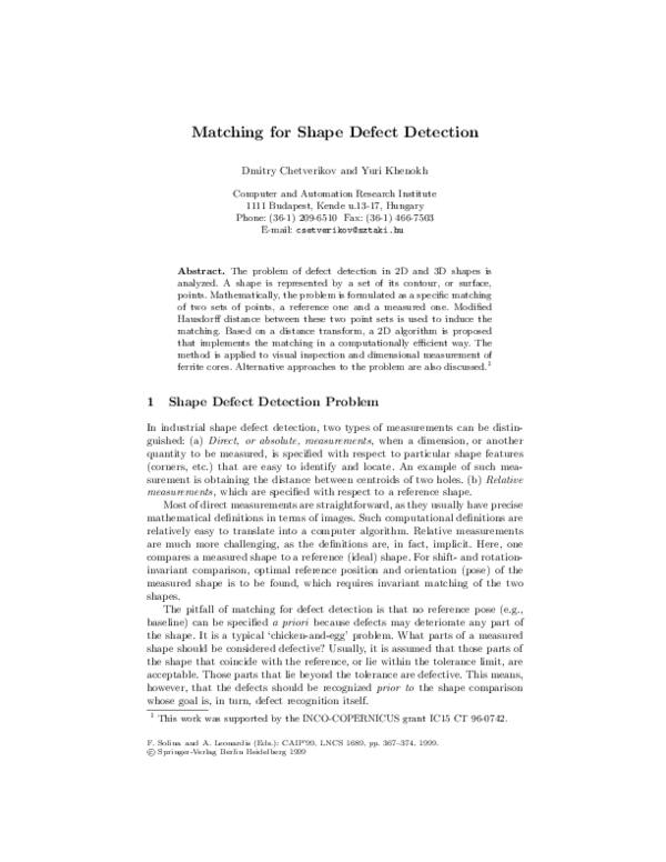 Pdf Matching For Shape Defect Detection