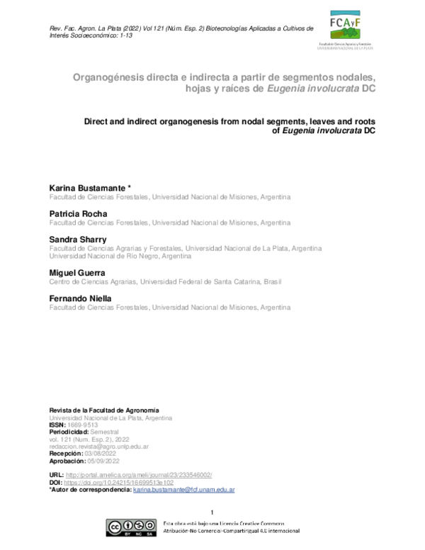 (PDF) Organogénesis directa e indirecta a partir de segmentos nodales ...