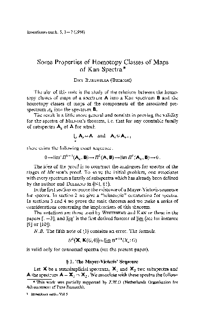 (PDF) Some properties of homotopy classes of maps of Kan spectra | Dan ...