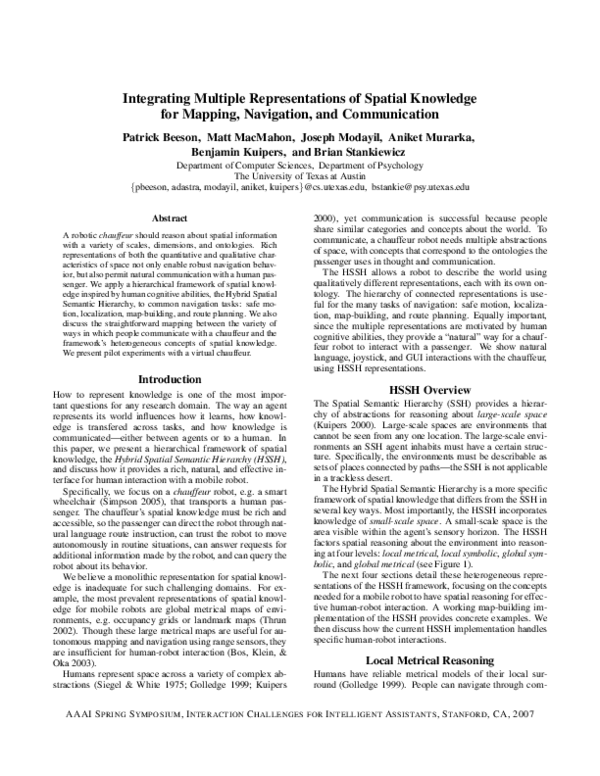 Pdf Integrating Multiple Representations Of Spatial Knowledge For Mapping Navigation And 