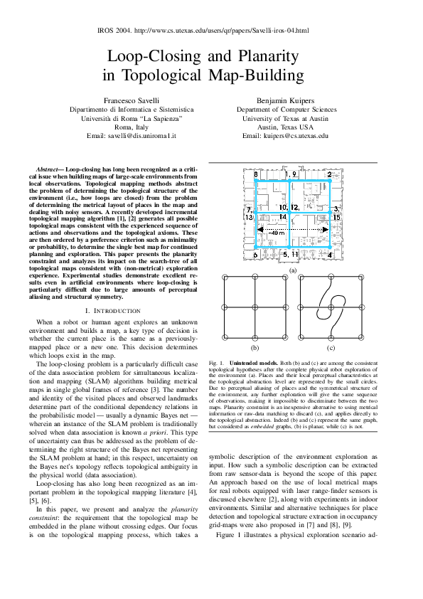 (PDF) Loop-closing and planarity in topological map-building