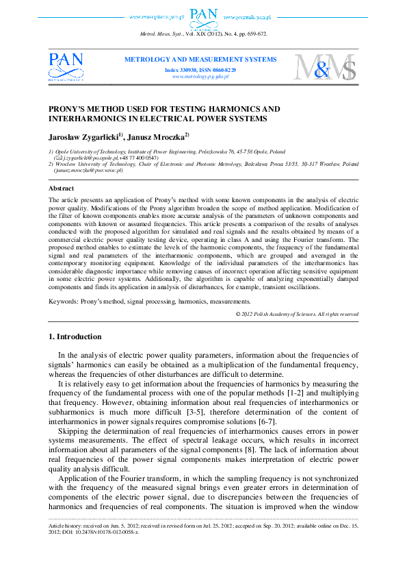 (PDF) Prony’S Method Used for Testing Harmonics and Interharmonics in ...