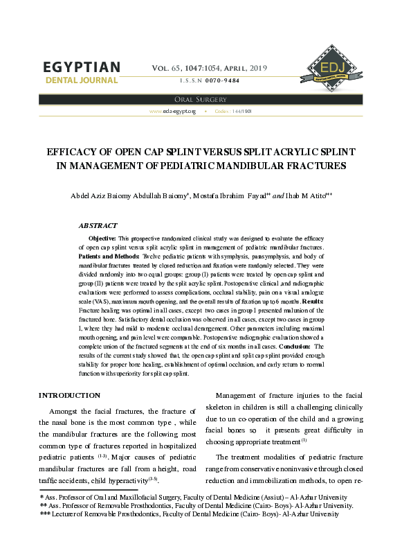 (PDF) Efficacy of open cap splint versus split acrylic splint in ...