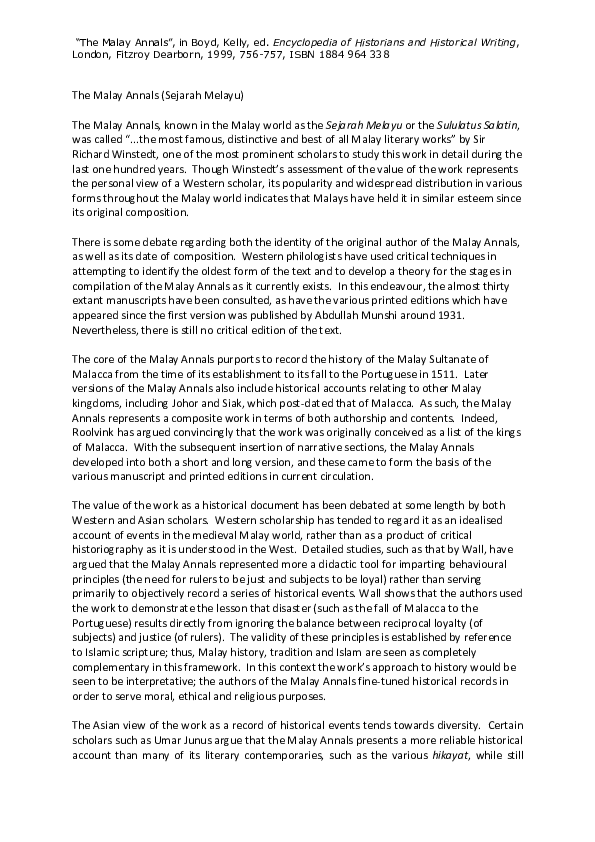 (PDF) The Malay Annals (Sejarah Melayu)