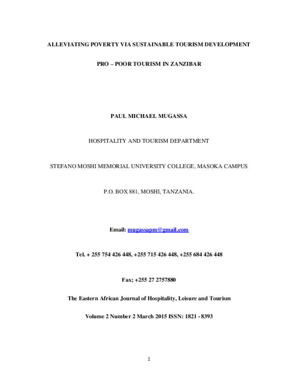 (PDF) ALLEVIATING POVERTY VIA SUSTAINABLE TOURISM DEVELOPMENT PRO -POOR ...