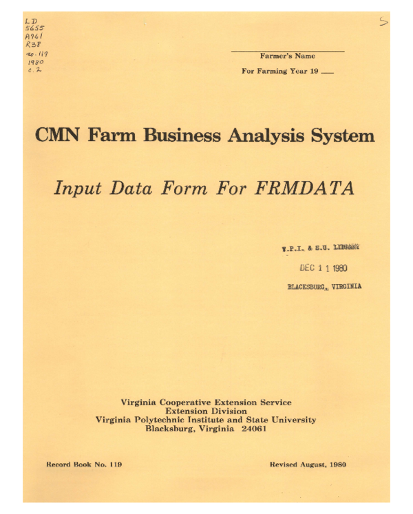 (PDF) CMN Farm Business Analysis System. Input Data Form for FRMDATA