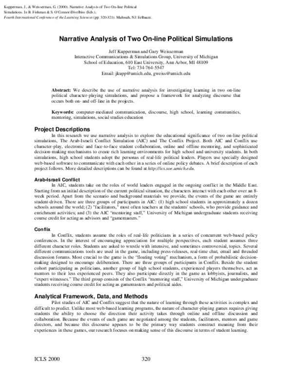 (PDF) Narrative Analysis of Two On-line Political Simulations