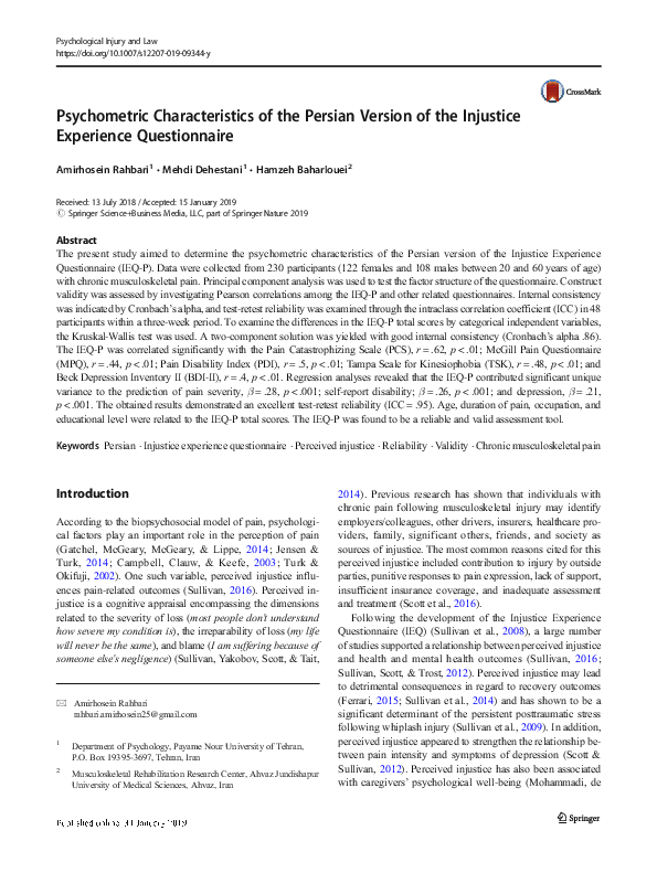 (PDF) Psychometric characteristics of the Persian version of the ...