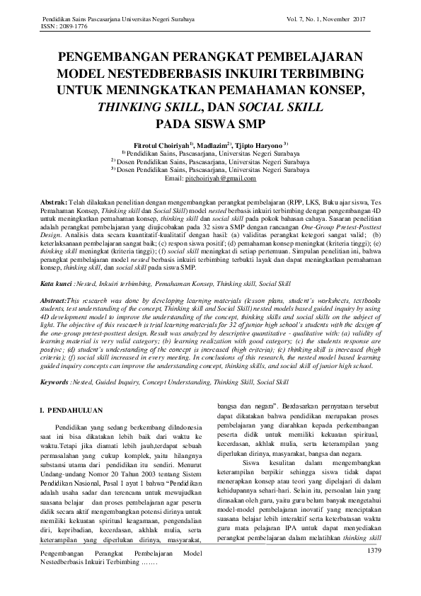 (PDF) Pengembangan Perangkat Pembelajaran Model Nestedberbasis Inkuiri Terbimbing Untuk ...
