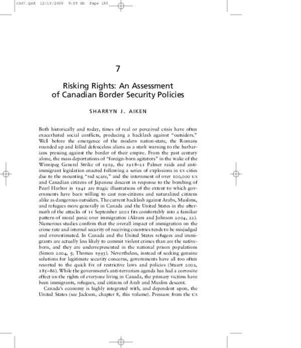 (PDF) Risking rights: an assessment of Canadian border security policies