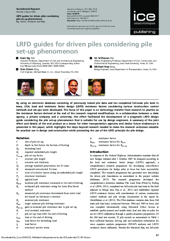 (PDF) LRFD guides for driven piles considering pile set-up phenomenon