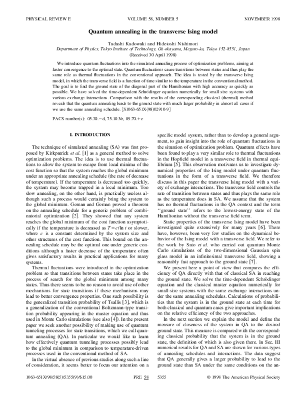 (PDF) Quantum annealing in the transverse Ising model