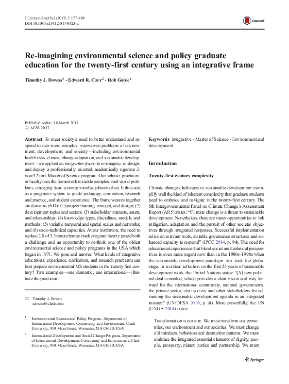 (PDF) Re-imagining environmental science and policy graduate education ...