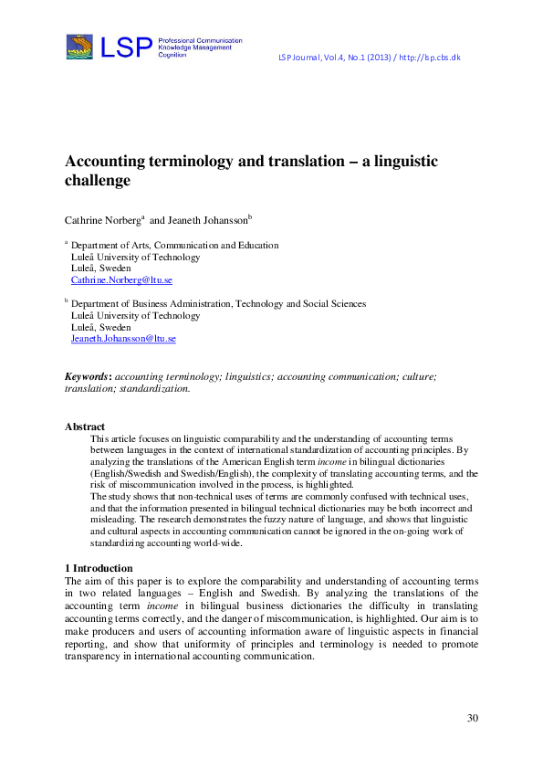 (PDF) Accounting terminology and translation – a linguistic challenge