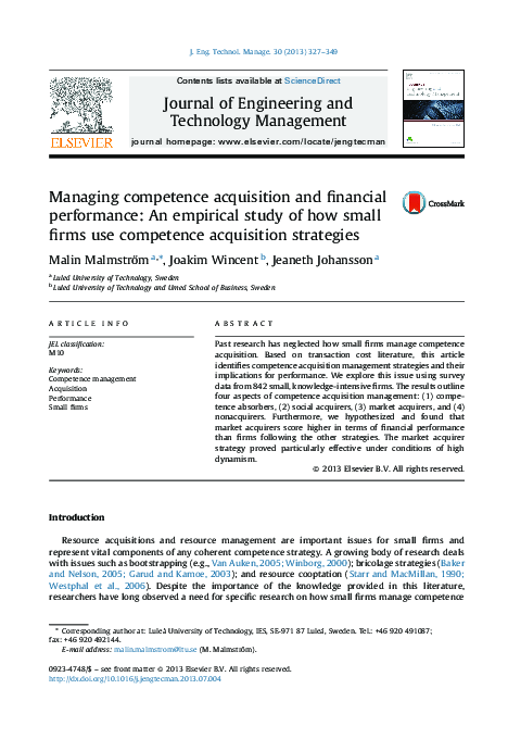 (PDF) Managing competence acquisition and financial performance: An ...