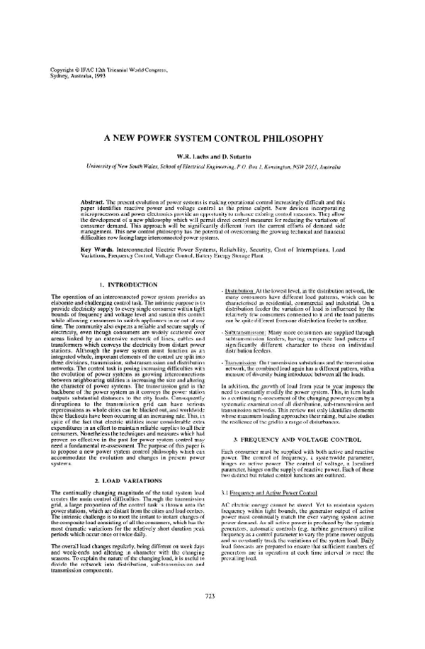 (PDF) A New Power System Control Philosophy
