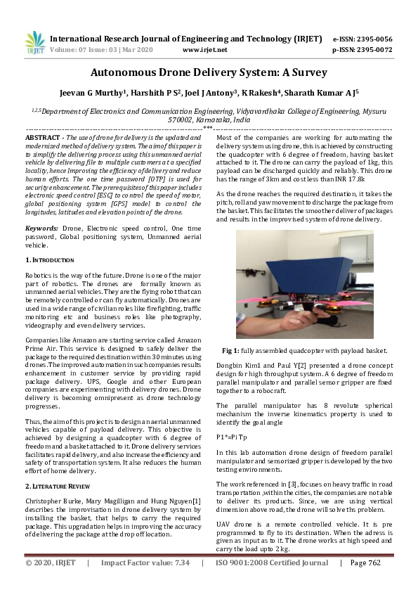 (PDF) Autonomous Drone Delivery System: A Survey