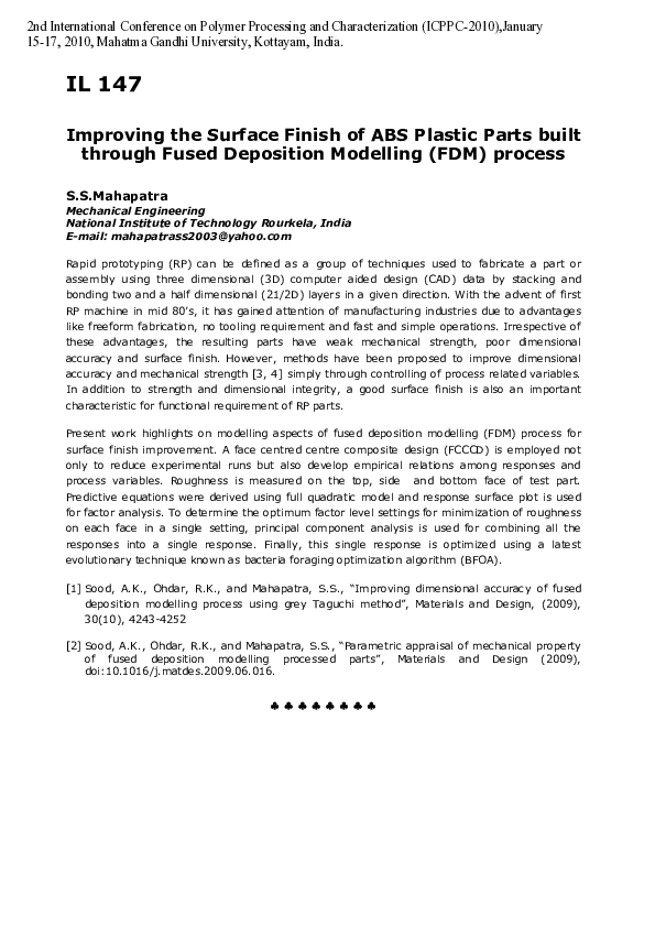 (PDF) Parametric appraisal of mechanical property of fused deposition modelling processed parts