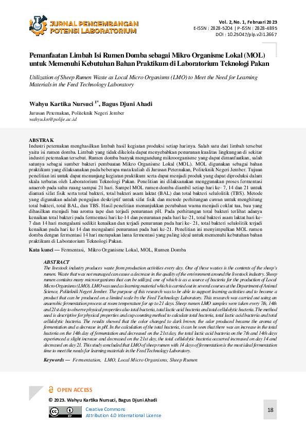 (PDF) Pemanfaatan Limbah Isi Rumen Domba sebagai Mikro Organisme Lokal ...