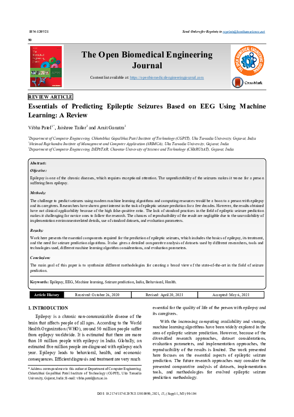 (PDF) Essentials of Predicting Epileptic Seizures Based on EEG Using Machine Learning: A Review