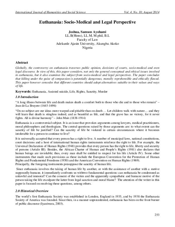 (PDF) Euthanasia: Socio-Medical and Legal Perspective