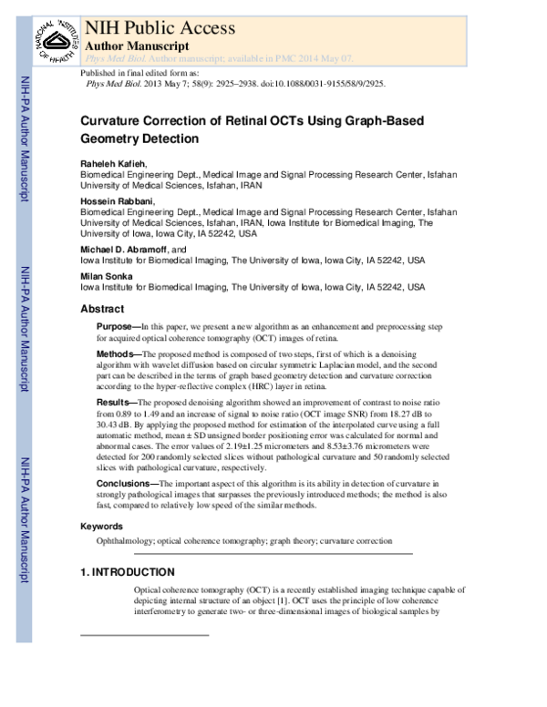(PDF) Curvature correction of retinal OCTs using graph-based geometry detection | Hossein ...