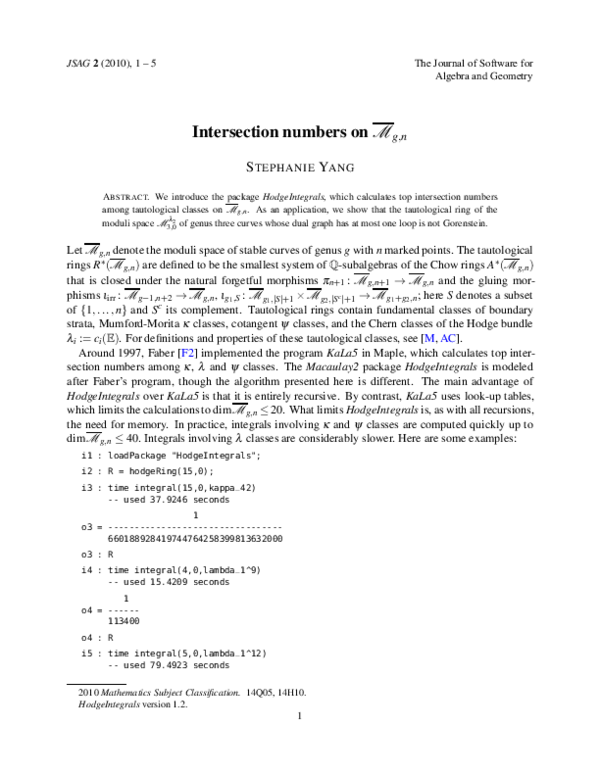 (PDF) Intersection numbers on Mg,n