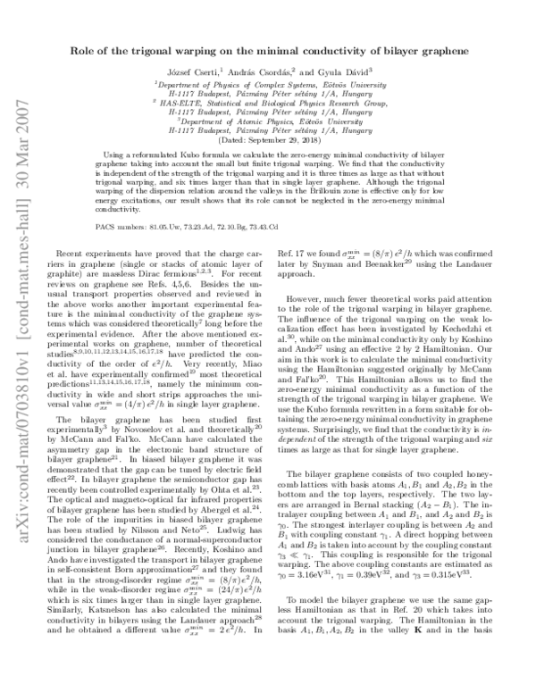 (PDF) Role of the Trigonal Warping on the Minimal Conductivity of ...