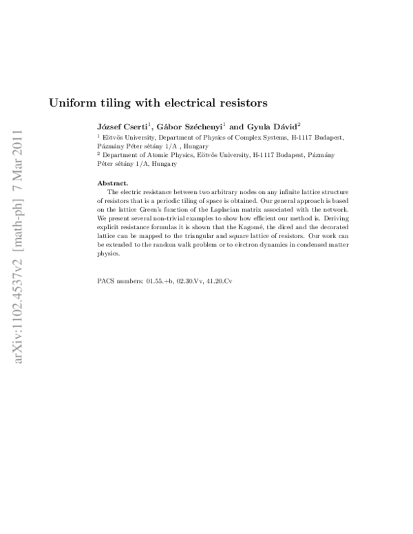 (PDF) Uniform tiling with electrical resistors