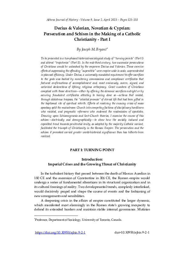 (PDF) Decius & Valerian, Novatian & Cyprian: Persecution and Schism in ...