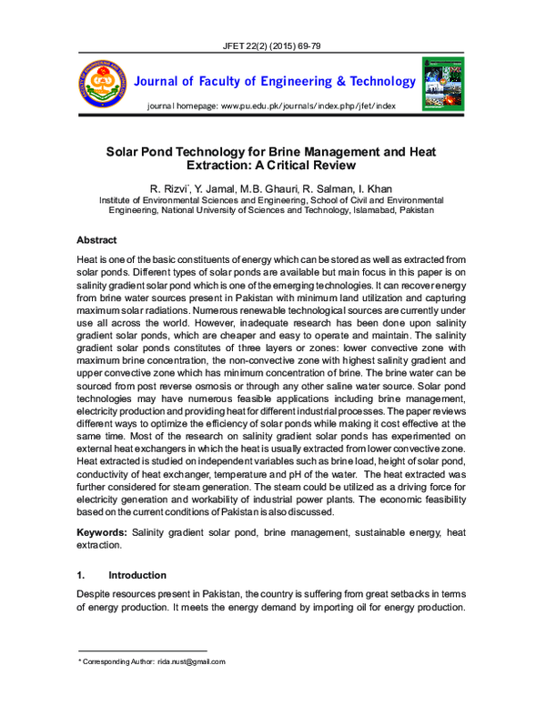 (PDF) Solar Pond Technology for Brine Management and Heat Extraction: A ...