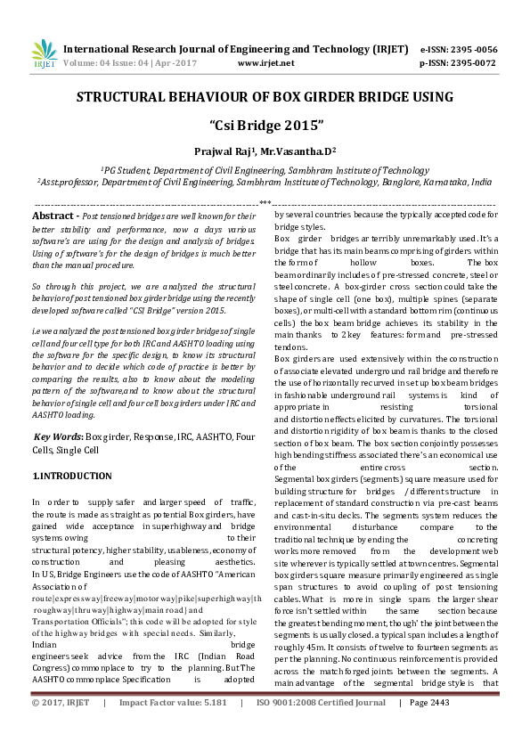 (PDF) STRUCTURAL BEHAVIOUR OF BOX GIRDER BRIDGE USING "Csi Bridge 2015