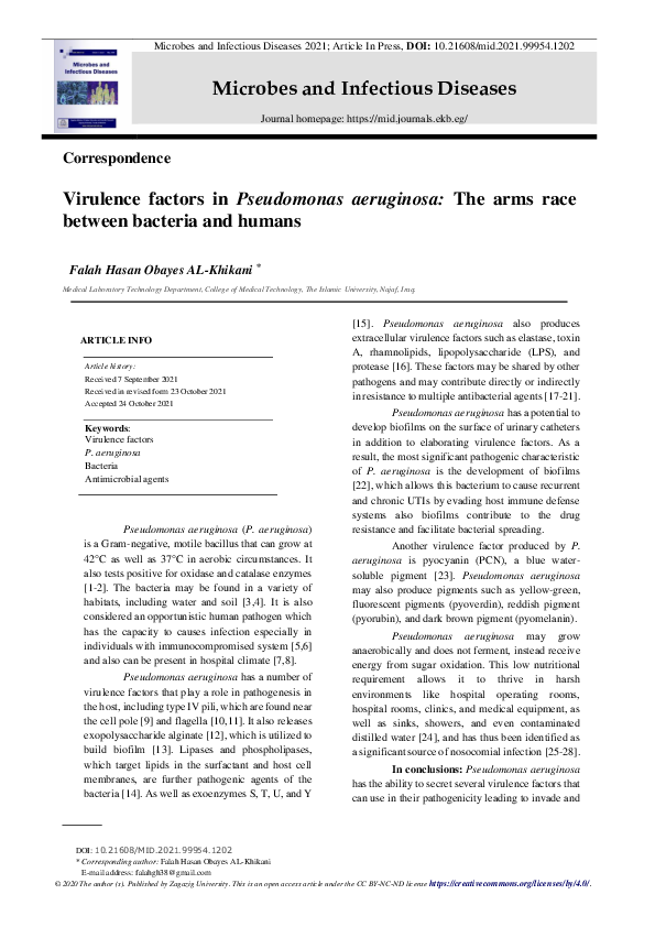 (PDF) Virulence factors in Pseudomonas aeruginosa: The arms race ...