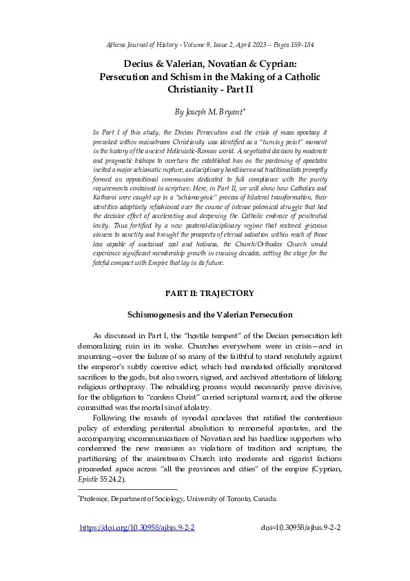 (PDF) Decius & Valerian, Novatian & Cyprian: Persecution and Schism in ...