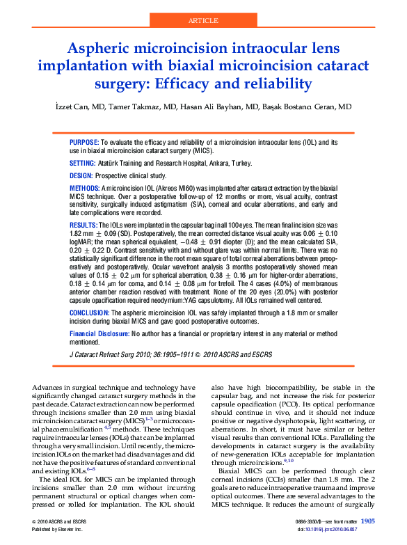 (PDF) Aspheric microincision intraocular lens implantation with biaxial ...