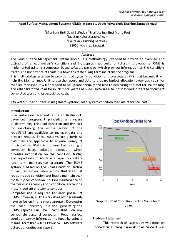 (PDF) Road Surface Management System (RSMS)- A case study on Polytechnic Kuching Sarawak road