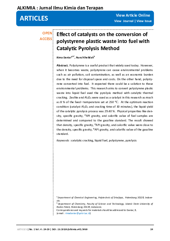 (PDF) Effect of catalysts on the conversion of polystyrene plastic ...