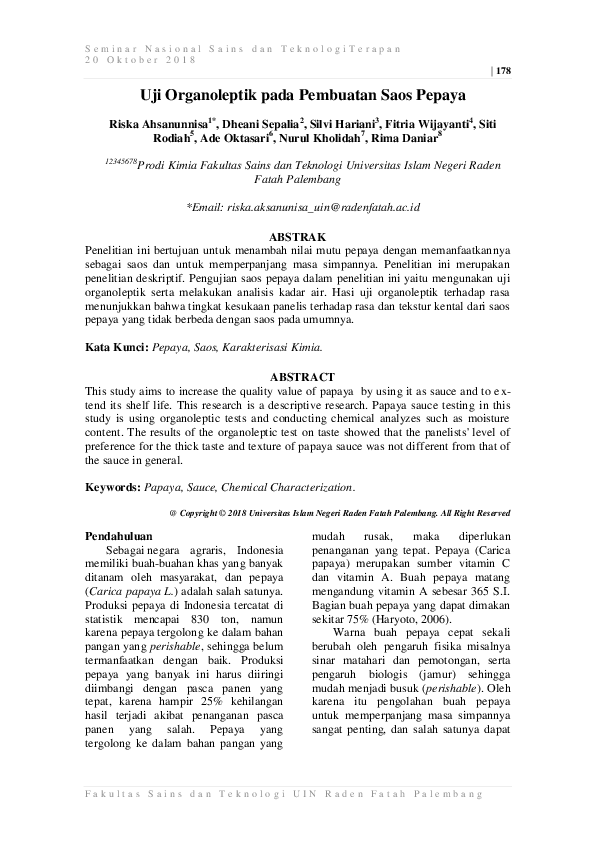 Uji Organoleptik pada Pembuatan Saos Pepaya