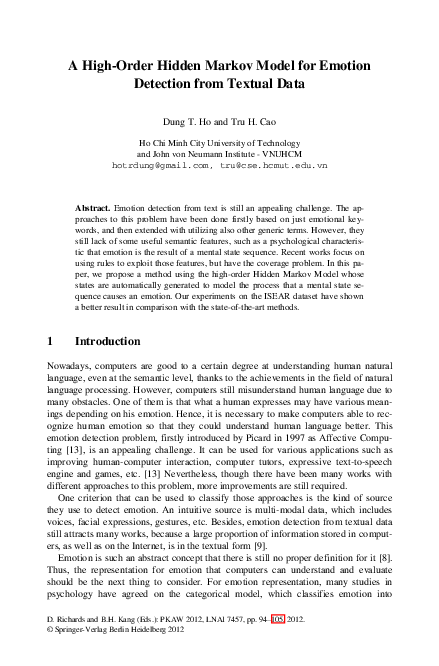 (PDF) A High-Order Hidden Markov Model for Emotion Detection from Textual Data | dung ho ...