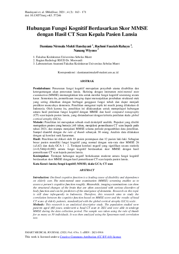 (PDF) Hubungan Fungsi Kognitif Berdasarkan Skor MMSE dengan Hasil CT ...