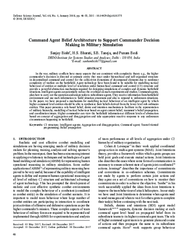 (PDF) Command Agent Belief Architecture to Support Commander Decision ...