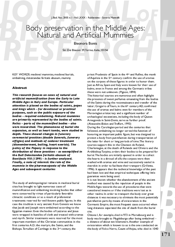 (PDF) Body preservation in the Middle Ages: natural and artificial mummies