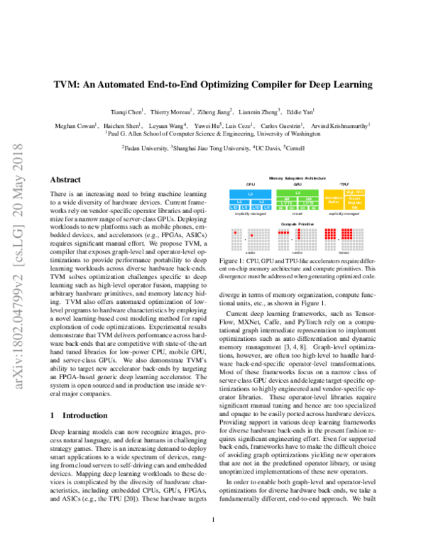 (PDF) TVM: End-to-End Optimization Stack for Deep Learning