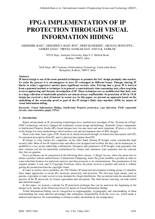 Pdf Fpga Implementation Of Ip Protection Through Visual Information Hiding
