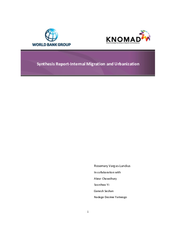 (PDF) Synthesis Report-Internal Migration and Urbanization