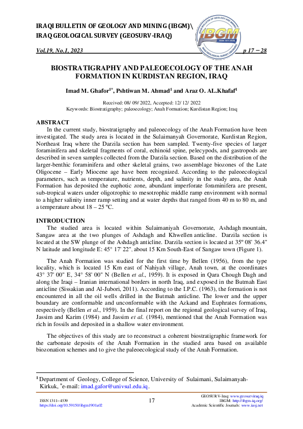 (PDF) IRAQI BULLETIN OF GEOLOGY AND MINING (IBGM)\ IRAQ GEOLOGICAL ...