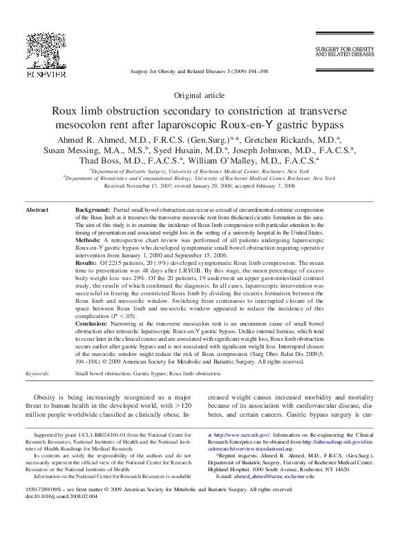 (PDF) Roux limb obstruction secondary to constriction at transverse ...