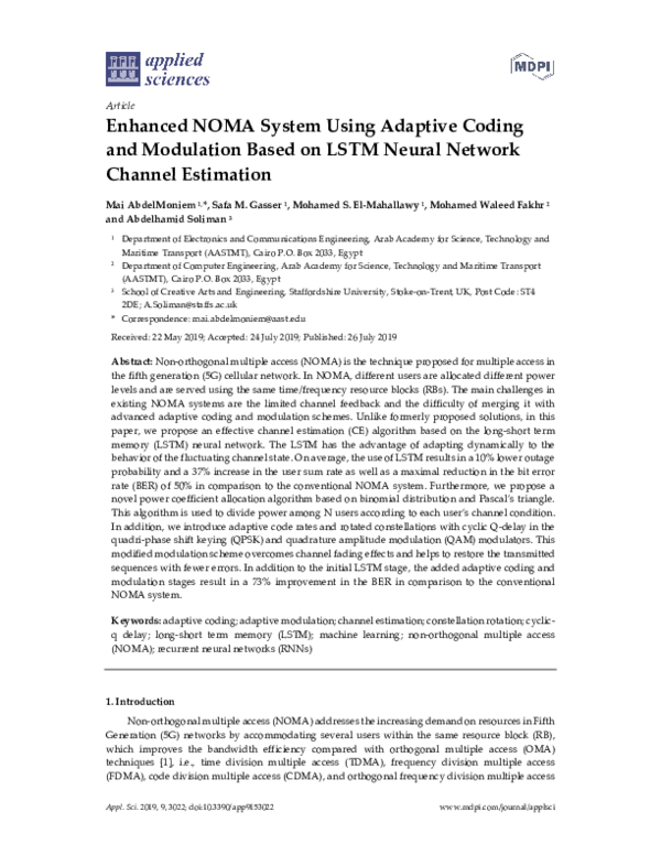 (PDF) Enhanced NOMA System Using Adaptive Coding and Modulation Based on LSTM Neural Network ...